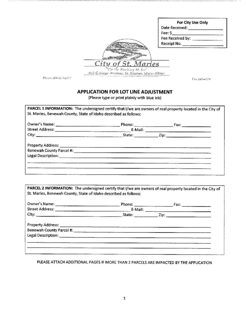 Application for Lot Line Adjustment | City of St. Maries
